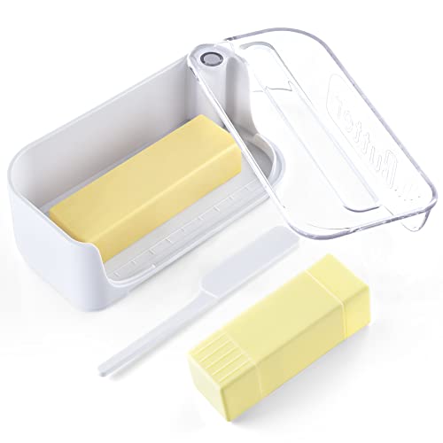 aceyoon Butter Dish with Transparent Lid, Dishwasher Safe Butter Storage Container, ABS Plastic Butter Dish for Countertop, Butter Dishes with Knife & Butter Stick