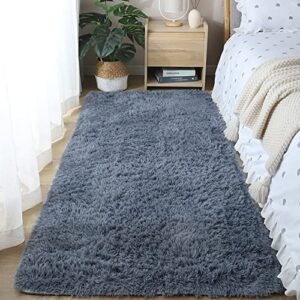 soft fluffy furry throw rugs for bedroom, machine washable bedroom rugs cute girls room decor, non-slip throw carpet area rug for living room, nursery decor,1.6x2.6feet,gray