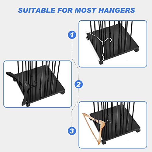 Dunzy Hanger Organizer Stacker, 4 in 1 Hanger Rack Movable Stand Hanger Holder with Swivel Caster Wheels for Clothing Store Laundry Room Closet, Black