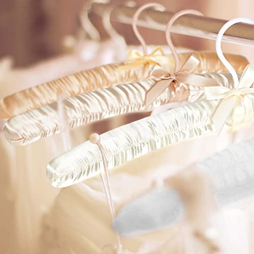 24 Pack Satin Padded Hangers for Women Non Slip Thick Foam Coat Hangers for Closet Fabric Clothing Hangers Anti Slip No Slip Hangers Bride Hanger for Wedding Dress Sweater Blouse Clothes, 4 Colors