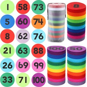 100 pcs carpet marker with number 1-100 classroom floor circles dots spots mats rug circles sit markers stickers for kindergarten preschool teachers student kids group activities, 4 inch,10 color