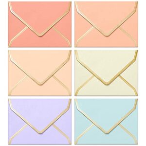 invitation envelopes, 30-pack 5x7 envelopes for invitations, gold foil bordered colored envelopes, a7, 5 1/4 x 7 1/4 inches, 6 pastel colors