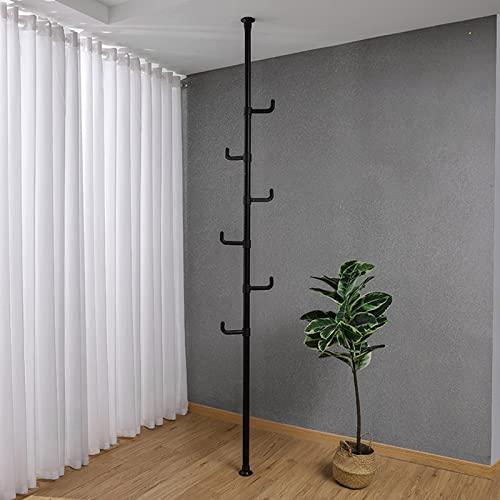 ADKINC Adjustable Laundry Pole 6-Tier Standing Clothes Drying Rack Coat Hanger DIY Floor to Ceiling Tension Rod Storage Organizer for Clothes, Hats, Bags, for Indoor, Balcony, Living Room, Bed Room