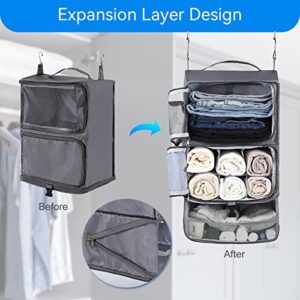 Surblue Hanging Travel Shelves Compression Packing Cube for Carry-on Luggage Suitcase Collapsible with Extension Layer Large Capacity, Grey, XL