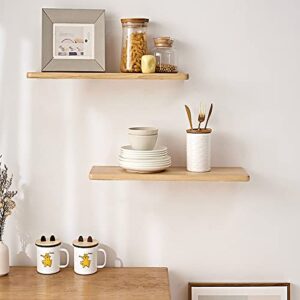 wyewye Wood Floating Shelves for Wall Solid Wood Shelves Set of 3, Natural Wooden Wall Shelf Durable Bracket Wall Shelves Decoration for Kitchen Bedroom Living Bathroom Study Room