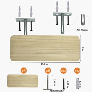 wyewye Wood Floating Shelves for Wall Solid Wood Shelves Set of 3, Natural Wooden Wall Shelf Durable Bracket Wall Shelves Decoration for Kitchen Bedroom Living Bathroom Study Room