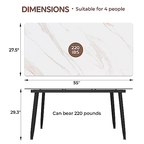 VVSmriti Sintered Stone Dining Table, Metal Legs, a Contemporary Dining Table with Rounded Corner Design - Ideal for Home, Office, and Dining Room - 55x27.5x29.3 Inches, White