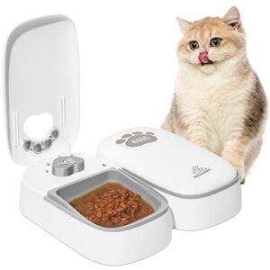 petnessgo automatic 2 meals cat feeder, pet feeder with programmable timer, led display, power saving mode, dishwasher-safe tray feeds wet or dry food, dispenser for cat and dog, 48-hour timed