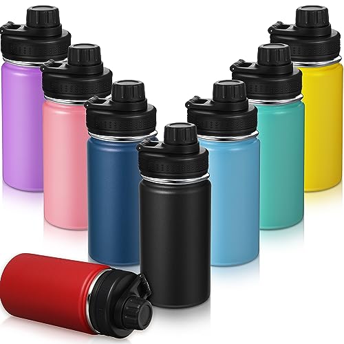 8 Pieces 14 oz Kids Water Bottles, Stainless Steel Triple Wall Vacuum Insulated Wide Mouth Flasks with Wide Handle, Leak Proof Tumbler Travel Cups for Girls Boys School