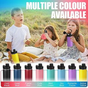 8 Pieces 14 oz Kids Water Bottles, Stainless Steel Triple Wall Vacuum Insulated Wide Mouth Flasks with Wide Handle, Leak Proof Tumbler Travel Cups for Girls Boys School