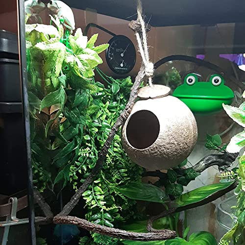 MUYG 4 PCS Crested Gecko Coconut Hide Natural Lizard Coco Hut Reptile Hanging Nest Flexible Vine Habitat Decoration Bearded Dragon Terrarium Accessories for Tortoise Chameleon Snake Spider