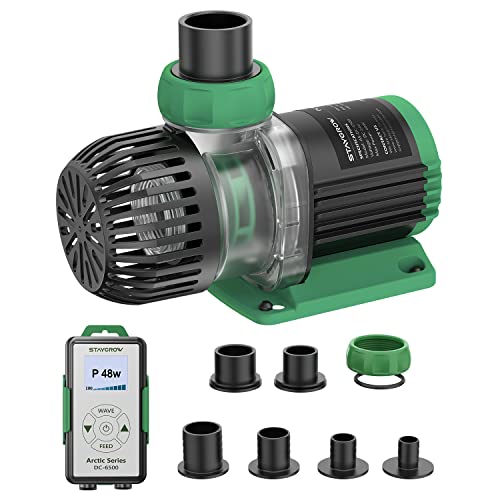 STAYGROW Arctic Series DC-6500 Aquarium Water Pumps, DC 24V 48W 1717 GPH (6500 L/H), Sine Wave Silent Powerful Controllable Submersible or External Return Pump for Fresh/Saltwater/Marine Tank Green