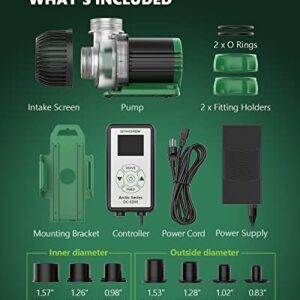 STAYGROW Arctic Series DC-6500 Aquarium Water Pumps, DC 24V 48W 1717 GPH (6500 L/H), Sine Wave Silent Powerful Controllable Submersible or External Return Pump for Fresh/Saltwater/Marine Tank Green