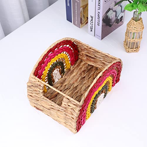 YRMT Wicker Storage Basket Water Hyacinth Woven Basket for Shelves Pantry Rainbow Decoration Semicircle Storage Basket with Built-in Handle Small Natural 9.1" x 7.5" x 7.5"