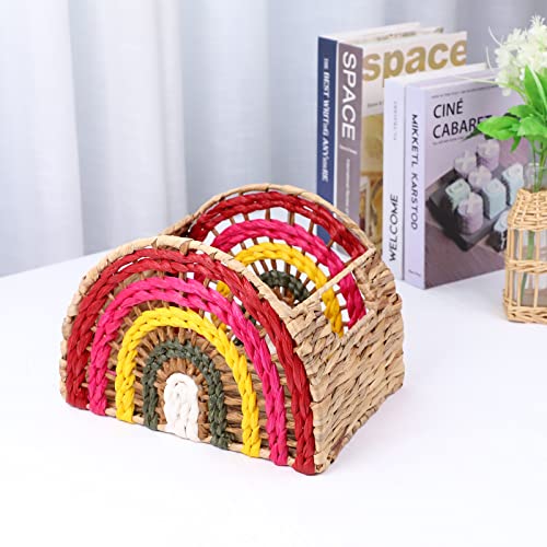 YRMT Wicker Storage Basket Water Hyacinth Woven Basket for Shelves Pantry Rainbow Decoration Semicircle Storage Basket with Built-in Handle Small Natural 9.1" x 7.5" x 7.5"