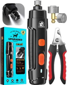 lopsic dog nail grinder with 2 led lights, 2-speed powerful rechargeable dog nail trimmers and clipper kit ultra quiet painless dog nail clipper for small large dogs cats claw care,2 grinding wheels