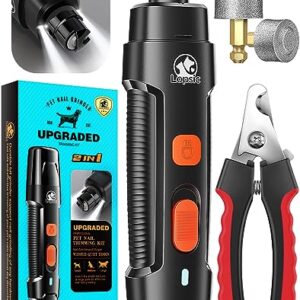 LOPSIC Dog Nail Grinder with 2 LED Lights, 2-Speed Powerful Rechargeable Dog Nail Trimmers and Clipper Kit Ultra Quiet Painless Dog Nail Clipper for Small Large Dogs Cats Claw Care,2 Grinding Wheels