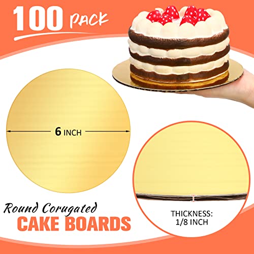 100 Pack Round Cake Boards 6'' Gold Circle Cake Base Cardboard Cake Rounds Grease Proof Disposable Cardboard for Baking Cake Pizza