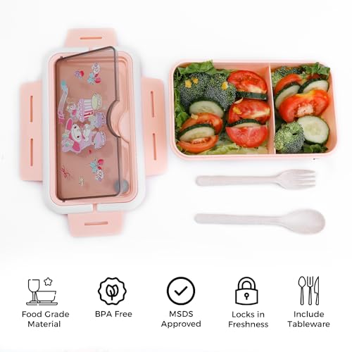 G-Ahora Versatile 2-Compartment Me-lody Bento Boxes, Me-lody Lunch Box, Leak-Proof Lunchbox Bento Box with Utensil Set for Dining Out, Work, Picnic (LBOX Me)