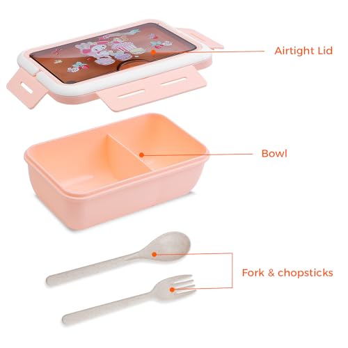 G-Ahora Versatile 2-Compartment Me-lody Bento Boxes, Me-lody Lunch Box, Leak-Proof Lunchbox Bento Box with Utensil Set for Dining Out, Work, Picnic (LBOX Me)