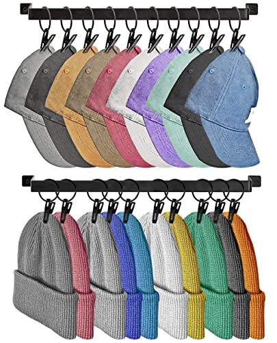 yeavs Hat Rack for Wall Baseball Cap Set of 2, Metal Hat Hanger with Hooks, Wall Mount Cowboy Hat Storage Display Sock Scarf Organizer for Door Closet Entryway Bedroom