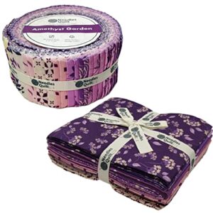 needles quilt studio - fat quarter & jelly roll bundle pack (amethyst garden) | cotton strips bundles for quilting - jelly rolls for quilting fabrics quilters & sewing precuts cloth for quilts