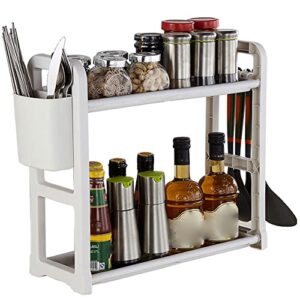 fizzoqi 2 layer kitchen spices bottle organizer rack multi-functional organizer shelf home durable storage shelf eco-friendly stand white utility rack floor storage rack