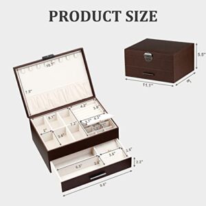 BareTulip Jewelry Box for Men 2 Layer Jewelry Organizer with 1 Drawer for Storage Display Rings Necklaces Earrings and Watch Brown