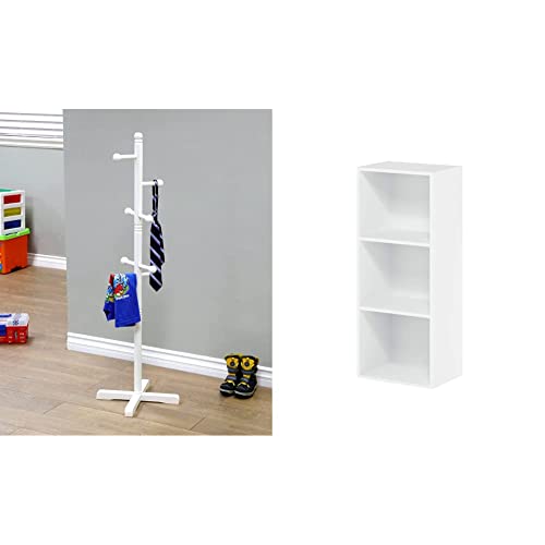 Frenchi Home Furnishing Freestanding Kid's Coat Rack & Furinno Luder Bookcase/Book/Storage, 3-Tier, White