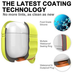 ATIMIRA for AirPods Pro 2 Case Waterproof, Anti-Lost Silicone Protective Cover, Wireless Charging & LED Visible, with Hook Compatible with for Apple AirPods Pro Accessories, Night Glow Yellow