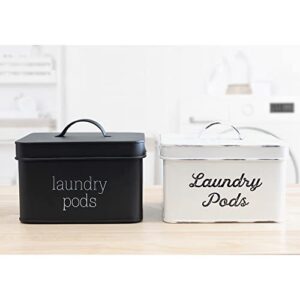 AuldHome Enamelware Laundry Pod Holder (Black), Modern Farmhouse Laundry Pod Storage Container