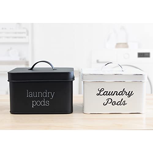 AuldHome Enamelware Laundry Pod Holder (Black), Modern Farmhouse Laundry Pod Storage Container