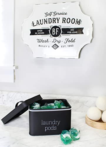 AuldHome Enamelware Laundry Pod Holder (Black), Modern Farmhouse Laundry Pod Storage Container