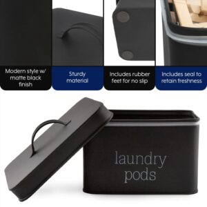 AuldHome Enamelware Laundry Pod Holder (Black), Modern Farmhouse Laundry Pod Storage Container