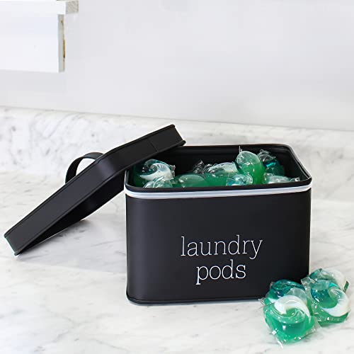 AuldHome Enamelware Laundry Pod Holder (Black), Modern Farmhouse Laundry Pod Storage Container