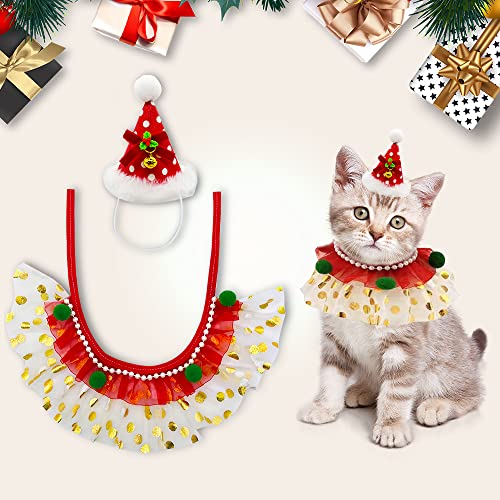 Heureppy Christmas Dog Costume Collar Red Dress Hat Accessories Adjustable Cats Clothes Set, Cloak for Dogs Animal Party Supplies, M Size