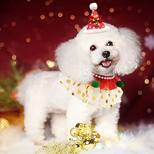 Heureppy Christmas Dog Costume Collar Red Dress Hat Accessories Adjustable Cats Clothes Set, Cloak for Dogs Animal Party Supplies, M Size