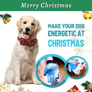 Christmas Dog Collars and Bandanas and Pet Hair Remover Glove Xmas Classic Plaid Snowflake Dog Neck Tie Triangle Bib Scarf Kerchief Adjustable Pet Bow Tie Birthday Dog Bandanas for Small Medium Dogs