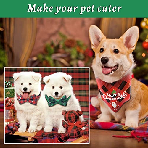 Christmas Dog Collars and Bandanas and Pet Hair Remover Glove Xmas Classic Plaid Snowflake Dog Neck Tie Triangle Bib Scarf Kerchief Adjustable Pet Bow Tie Birthday Dog Bandanas for Small Medium Dogs