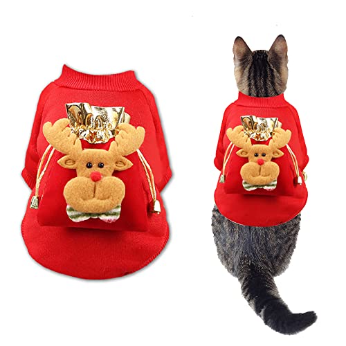 Christmas Dog Costume Sweater Christmas Dog Red Suit with Elk Bag Accessories Christmas Adjustable Cats Costume Clothes, Christmas Costume Cloth for Cats Dogs Animal Christmas Party Supplies, M Size