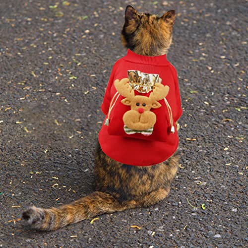 Christmas Dog Costume Sweater Christmas Dog Red Suit with Elk Bag Accessories Christmas Adjustable Cats Costume Clothes, Christmas Costume Cloth for Cats Dogs Animal Christmas Party Supplies, M Size