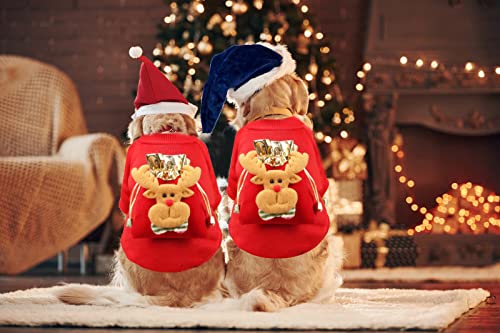 Christmas Dog Costume Sweater Christmas Dog Red Suit with Elk Bag Accessories Christmas Adjustable Cats Costume Clothes, Christmas Costume Cloth for Cats Dogs Animal Christmas Party Supplies, M Size