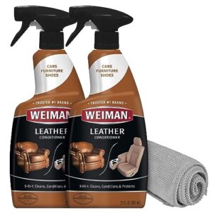 weiman leather cleaner conditioner & protector for couches, boots, chairs, bags, purses & auto interior with microfiber towel included (2 pack)