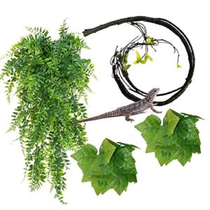 freiomyi reptile vines plants flexible jungle terrarium plant leaves decor bearded dragon climbing fake plastic leaves pet habitat decoration for lizard, hermit crab, snake, frogs