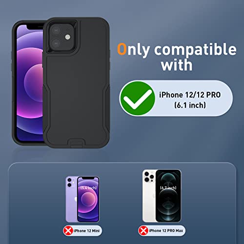 Xmon for iPhone 12 case [Shockproof] [Dropproof] [Tempered Glass Screen Protector with Camera Lens Protector] Heavy Duty Phone Case Cover for Apple iPhone 12 and iPhone 12 Pro 6.1 inch (Black)