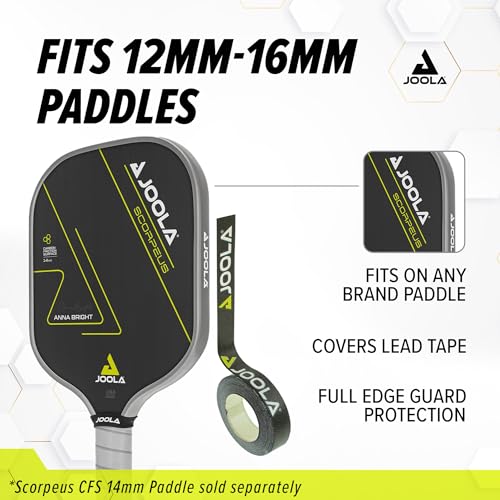 JOOLA Pickleball Paddle Edge Tape - Protects Edge Guard & Covers Lead Tape for Pickleball Paddles - Black, Fits Any Brand & Most Sizes of Pickleball Rackets - 5 Meter Extra Long Roll for 6 Racquettes