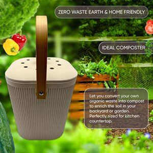 Compost Bin Kitchen - Compost Bin with Charcoal Dual Filter and Lid - Sustainable Bamboo Fiber Kitchen Compost bin countertop - Composter