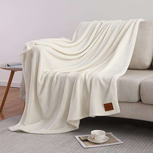 LuxenrelaX Light Weight Fleece Blanket for Couch, Solid Soft Microfiber Fleece Throw Blanket, Cozzy Blanket Machine Washable-60 x 80", Ivory White