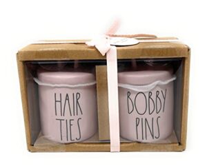 rae dunn hair ties and bobby pins pink ceramic canister set