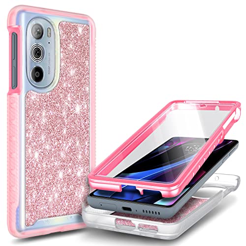 NZND Compatible with Motorola Edge 2022 Case (6.6 Inch) with [Built-in Screen Protector], Full-Body Protective Shockproof Rugged Bumper Cover, Impact Resist Durable Case (Rose Gold)